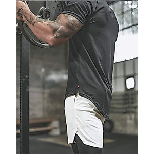 Akk Men's 2-in-1 Workout Running Shorts Lightweight Gym Yoga Training Sport Short Pants Red