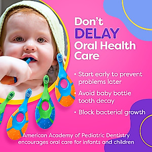 Trueocity Baby Toddler Toothbrush 4 Pack, Soft Bristles, Teething Finger Handle Toothbrushes for 0-2 Years - Training First Set (Blue, Green, Orange) - BPA Free