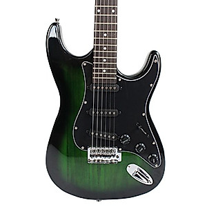 Stedman Pro EG39-TGRB-10W Beginner Series Electric Guitar with Case, Strap, Cable, Capo, Picks, Electronic Tuner, String Winder and Polish Cloth, 10W Amp, Transparent Green/Black Picguard