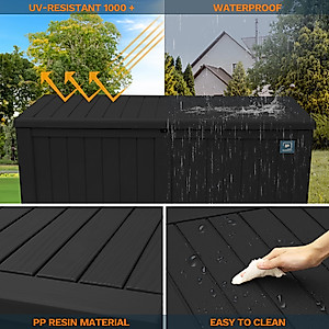 230 Gallon Large Outdoor Storage Box, Durable Deck Boxes Outdoor Waterproof, Resin Waterproof Deck Box for Patio Furniture Outdoor Cushions Garden Tools and Pool Storage (Black, 120 Gallon)