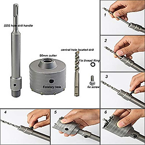 Hanperal 90mm SDS Plus Shank Hole Saw Set, Concrete Hole bit for Brick Concrete Cement Stone