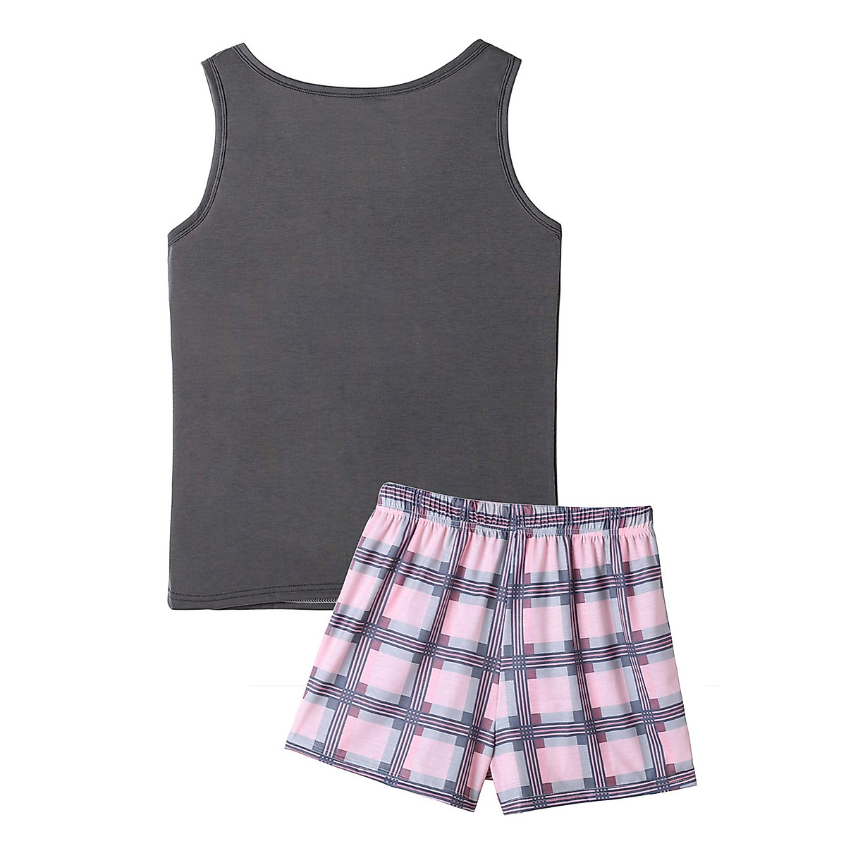 VENTELAN Women Pajamas Cute Heart Tank Top Plaid Shorts Set Summer PJS XL