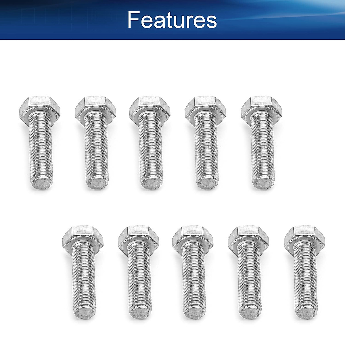 Bettomshin 10Pcs M8 x 30mm Hex Bolts, 304 Stainless Steel 1.25mm Thread Pitch Fully Threaded Metric Hex Head Screw Bolts, Hexagon Screw Bolt, Hex Tap Bolts, Silver (Overall Size 35.45x13x13mm)