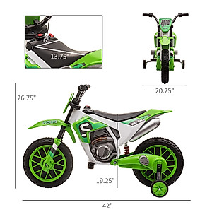 Aosom 12V Kids Motorcycle, Electric Motor Bike, Battery-Powered Ride-On Toy with Charging Battery, Training Wheels, Green