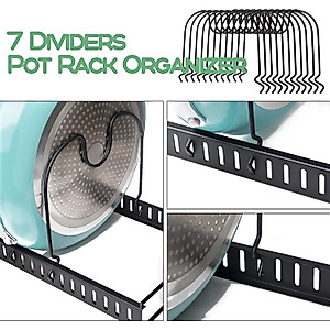 7 Dividers Pot Rack Organizer for Pot Lids Pans Adjustable Pot Organizers for Cabinets, Storage Pan lid Organizer for Dishes, Expansible Pan organizer (Black)