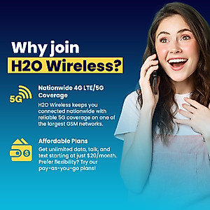 H2O Wireless 90-Day Prepaid SIM Card USA with 10GB High-Speed 4G LTE/5G Data & 5GB Mobile Hotspot, Unlimited Data, International Talk & Text, Triple-Cut US Mobile SIM Card for Cell Phones