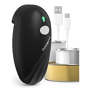 COOBIIYA Powerful Electric Can Opener, Rechargeable Can Opener Cordless for Seniors for Kitchen- Automatic Stop One Touch Can Electric Opener with Smooth Edge (Black)