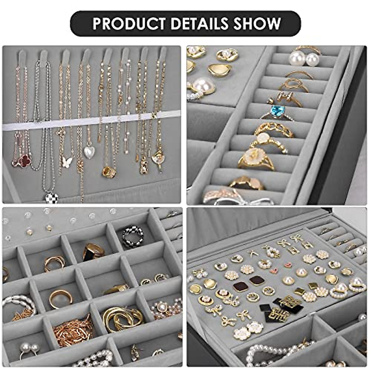 Jewelry Box, Jewelry Boxes for Women & Men with PU Leather, 2 Layer Large Jewelry Organizer Storage Case with Lock, for Necklace Bracelets Earrings Rings, Jewelry Organizer Box Ideal Gift, Black