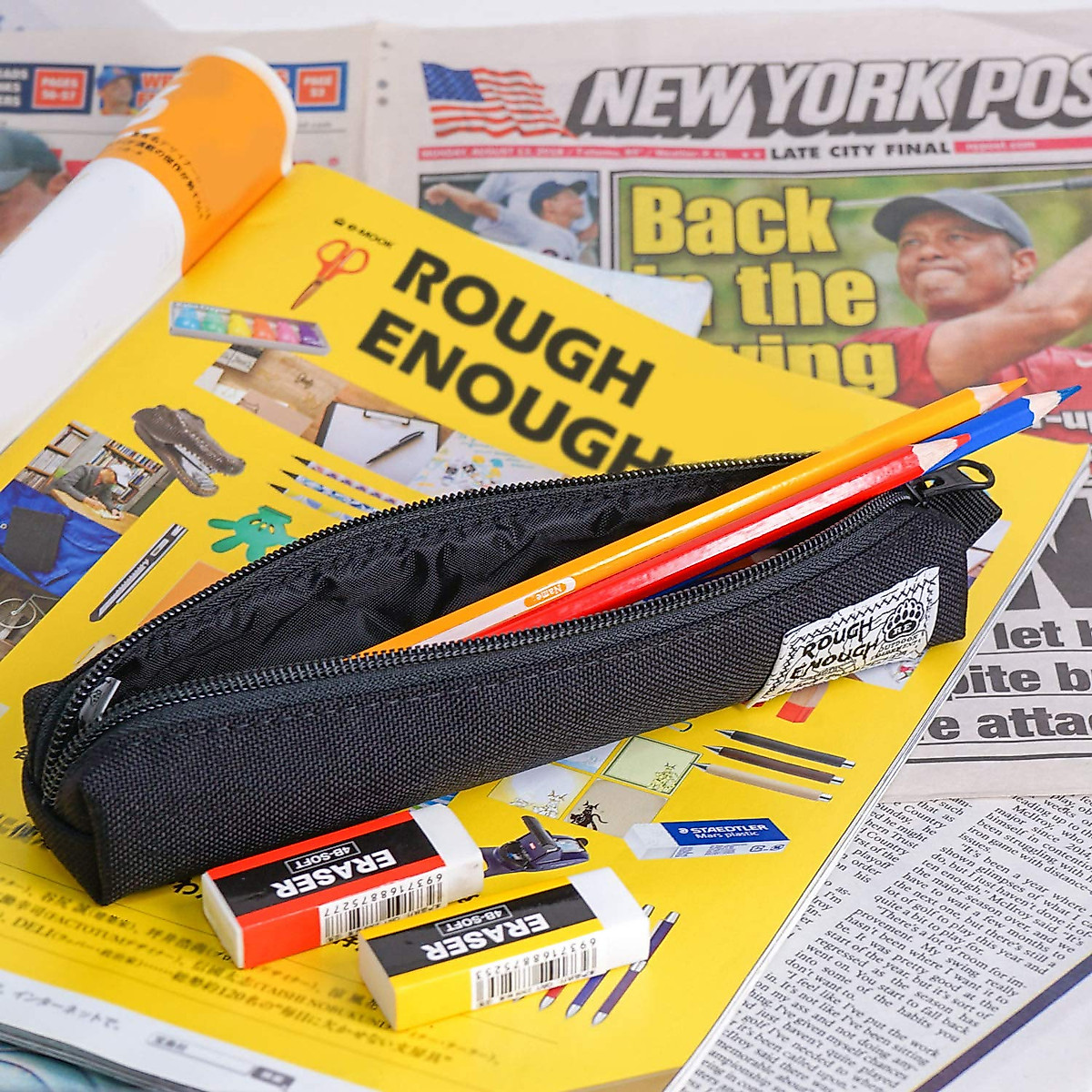 Rough Enough Small Pencil Case Pouch for Kids Boys Girls Adults with Aesthetic Slim Thin design School Stationary Art Supplies for College Students Teacher Office