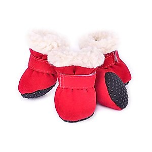 Hdwk&Hped Warm Small Dog Snow Boots Waterproof Suede Puppy Cat Booties Anti-Skid Pet Winter Shoes Red #2