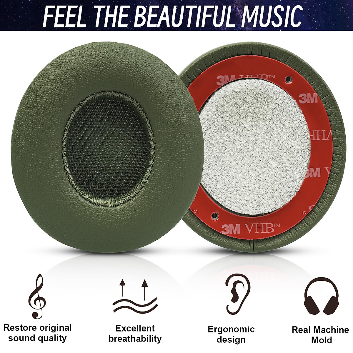 GIGRIN Replacement Ear pads for Beats Solo 3 Wireless Headphones & Beats Solo2 Headphones, Soft Protein Leather, Increase thickness (Turf Green)