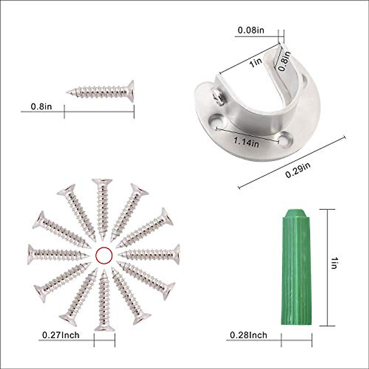 Closet Rod Brackets Heavy Duty Stainless Steel Closet Rod Holder U Shape Socket Bracket End for Shower Rod Holder Closet Rar Bracket Closet Pole Socket 1 inch Curtain Rod Bracket with Screws 2 Sets