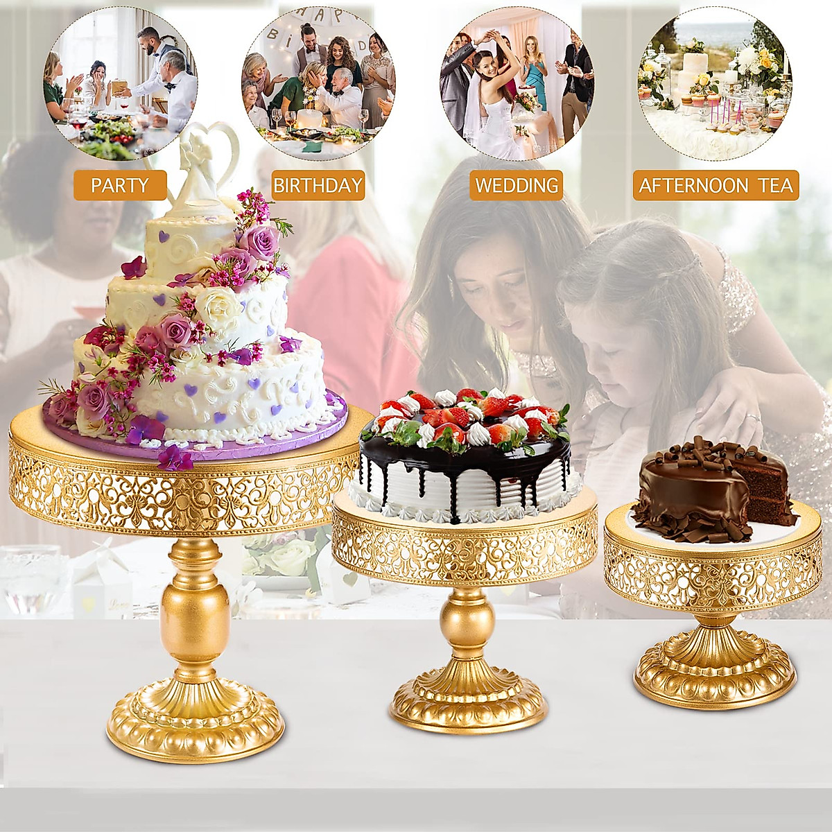 Tcomhk Gold Cake Stand Set-3 Pcs Gold Cupcake Stand-Gold Dessert Table Display Set Table Decoration Display Tower Plate for Baby Shower, Wedding, Birthday Party, Chrismas Celebration