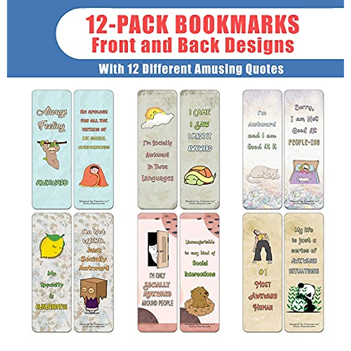Creanoso Funny Socially Awkward Bookmarks (12-Pack) - Stocking Stuffers Funny Gift Ideas for Adults, Teens, Friends