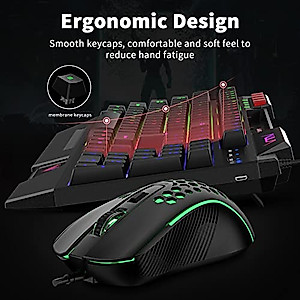 AULA Gaming Keyboard Mouse Headset and Mousepad Combo, Rainbow LED Backlit Gaming Keyboard Mouse Set, USB Wired Bundle for PC Computer Laptop Gamer