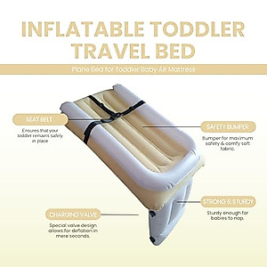 Gembebe Safe and Convenient Traveling with Inflatable Toddler Airplane Bed - Includes Hand Pump, Equipped with Seat Belt, Comes with Carry Bag, BPA-Free Material, Perfect for Airplane Travel (Yellow)