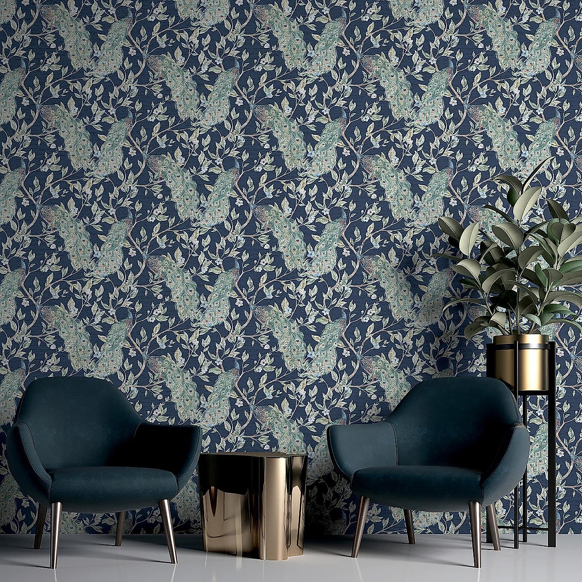 World of Wallpaper Keeka Peacock Wallpaper Navy 946100