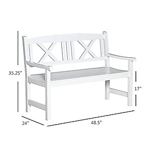 Outsunny 2-Seater Wooden Garden Bench, 4FT Outdoor Patio Loveseat for Yard, Lawn, Porch, White