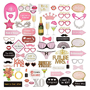Juvale 72 Pieces Bachelorette Photo Booth Props and Signs for Bridal Party Selfies and Decorations, Assorted Designs