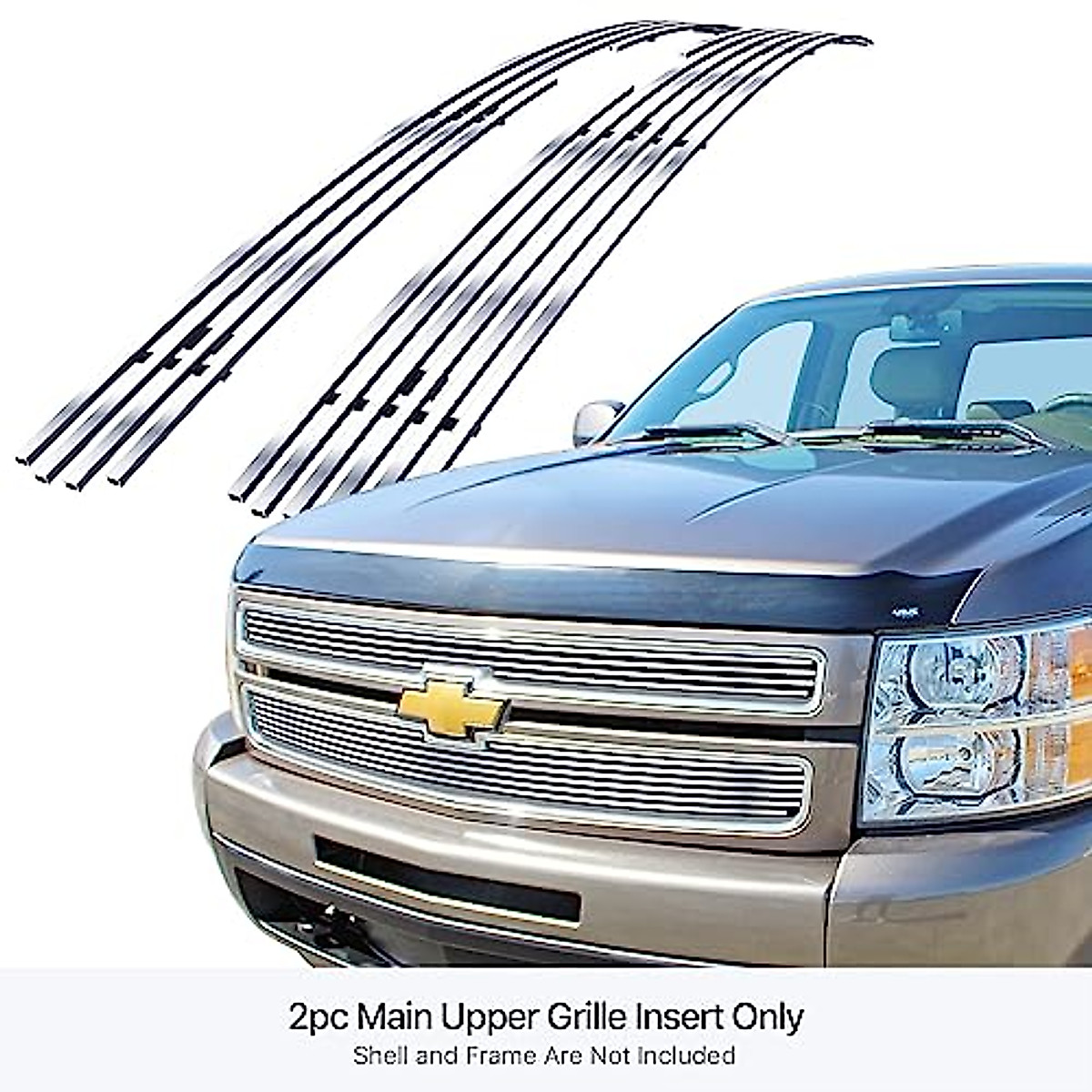 APS Compatible with Chevy Silverado 1500 2007-2013 Main Upper Stainless Steel Chrome Billet Grille Grill Insert C65766A