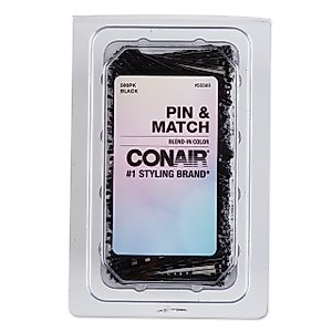 Conair Bobby Hair Pins, Black Bobby Pins in Storage Tub, 500 Pack