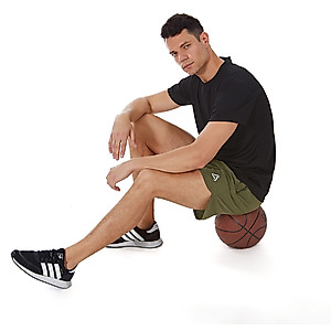 SILKWORLD Men's Running Stretch Quick Dry Shorts with Zipper Pockets(Pack of 3), Black, Army Green, Light Grey, Medium