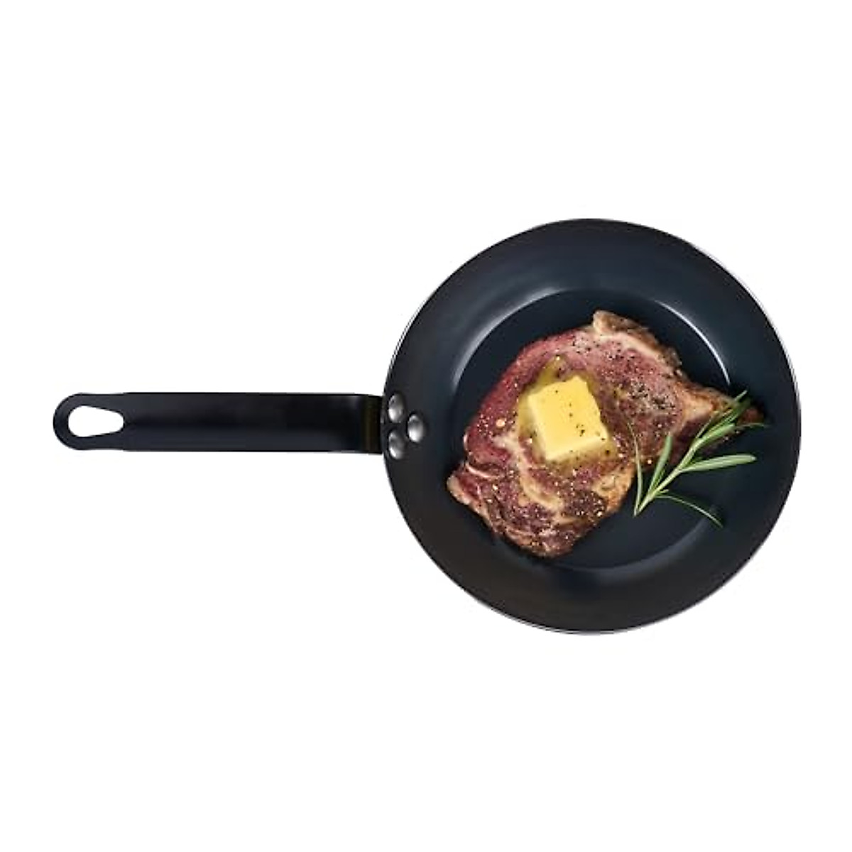 Restaurantware Met Lux 8 Inch Fry Pan, 1 Lightweight Frying Pan - Induction-Ready, Triple-Riveted, Black Carbon Steel Cooking Skillet, Durable, For Searing, Sauteing, And Browning Food