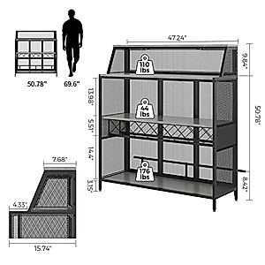 KFO Home Bar Unit, 4 Tier Bar Cabinet with Footrest, Industrial Metal Liquor Cabinet with Wine Rack Storage Shelf, Buffet Cabinet for Home Kitchen Pub (Black)