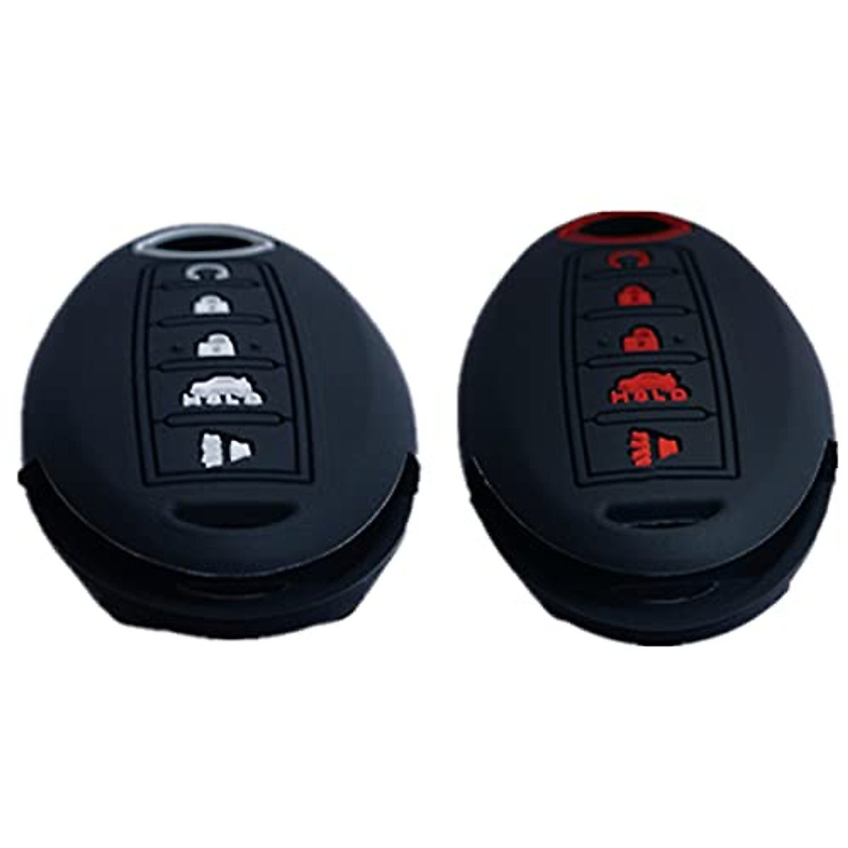 RUNZUIE 2Pcs 5 Buttons Silicone Smart Remote Key Fob Cover Compatible with 2022 2021 2020-2011 Nissan Armada Rogue Murano Maxima Altima Pathfinder 285E3-3TP5A KR5S180144014 Black/Black with Red