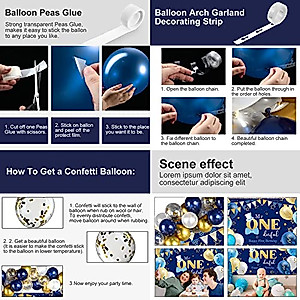 Boys 1st Birthday Decoration Mr. Onederful Birthday Party Supplies 1st Happy Birthday Backdrop Photography Background with Balloons for Baby Toddler Little Man First Birthday Decor (Blue and Gold)