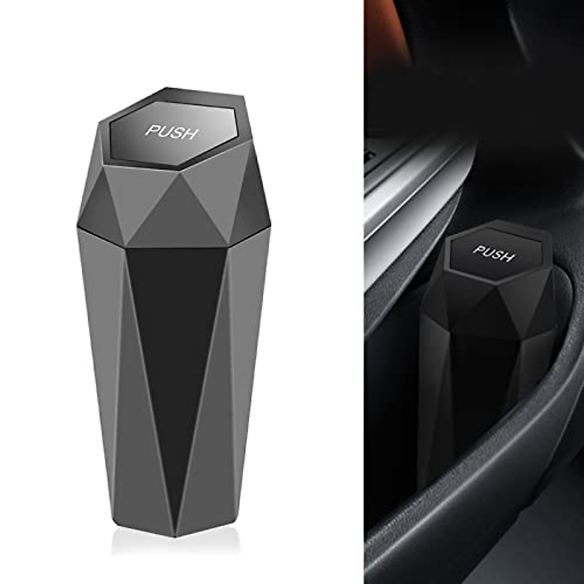 Yonput Pack-1 Car Trash Can with Lid, 3" x 7.8" Portable Automatic Small Trash Can, Diamond Design Waterproof Trash Can Used in Car Home Office (Black)