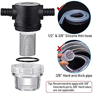 Water Pump Strainer, 3/8 Inch Hose Barb In-Line Strainer Twist-On Sprayer Filter for Water Pump 12V DC 80 PSI RV Camper Marine Boat Lawn