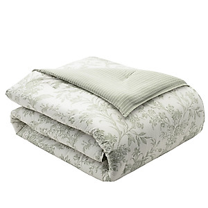 Laura Ashley Home - King Duvet Cover Set, Reversible Cotton Bedding with Matching Shams, Lightweight Home Decor for All Seasons (Natalie Sage,3 pcs, King)