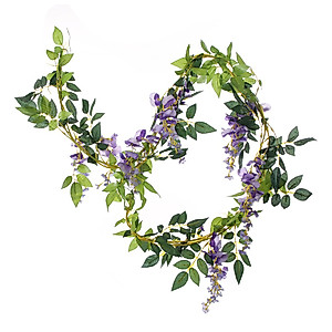 UUPP 2Pcs 6.6Ft Artificial Flowers Vines Silk Wisteria Artificial Garlands Fake Hanging Green Leaf Flower Ivy Vines for Home Garden Wedding Arch Decor, Purple