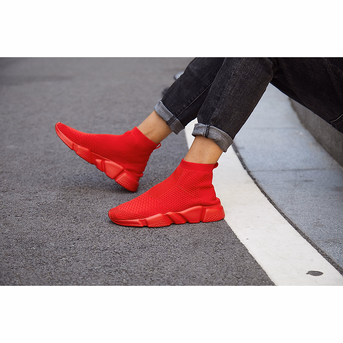 Casbeam Women's Running Knit Comfortable Lightweight Breathable Casual Sports Shoes Fashion Sneakers Slip-On Walking Shoes Black&White Size 9.5