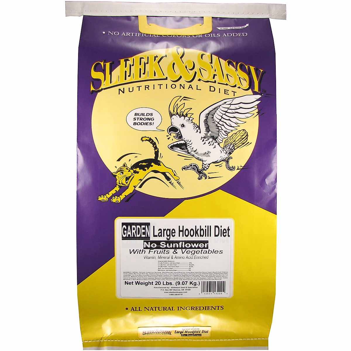 SLEEK & SASSY Garden Large Hookbill No Sunflower Parrot Food for Large Conures, Amazons, African Greys, Cockatoos, Pionus-Parrots & Small Macaws (20 lbs.)