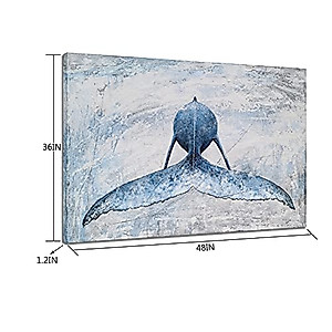 SYGALLERIER Coastal Canvas Wall Art - Blue and White Whale Paintings - Modern Abstract Tropical Fish Pictures with Textured for Bathroom Bedroom Living Room Decor