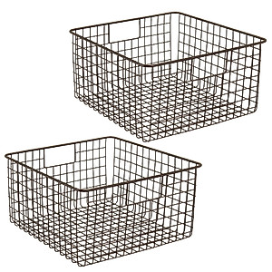 mDesign Metal Wire Bathroom Storage Basket Organizer with Handles - Organize Master/Guest Bathrooms, Linen, Hallway, or Entryway Closets, Bedroom, Laundry Room, Concerto Collection - 2 Pack - Bronze
