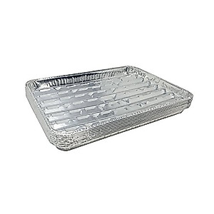 Pack of 15 Disposable Aluminum Broiler Pans – Good for BBQ, Grill Trays – Multi-Pack of Durable Aluminum Sheet Pans – Ribbed Bottom Surface - 13.40" x 9" x 0.85"