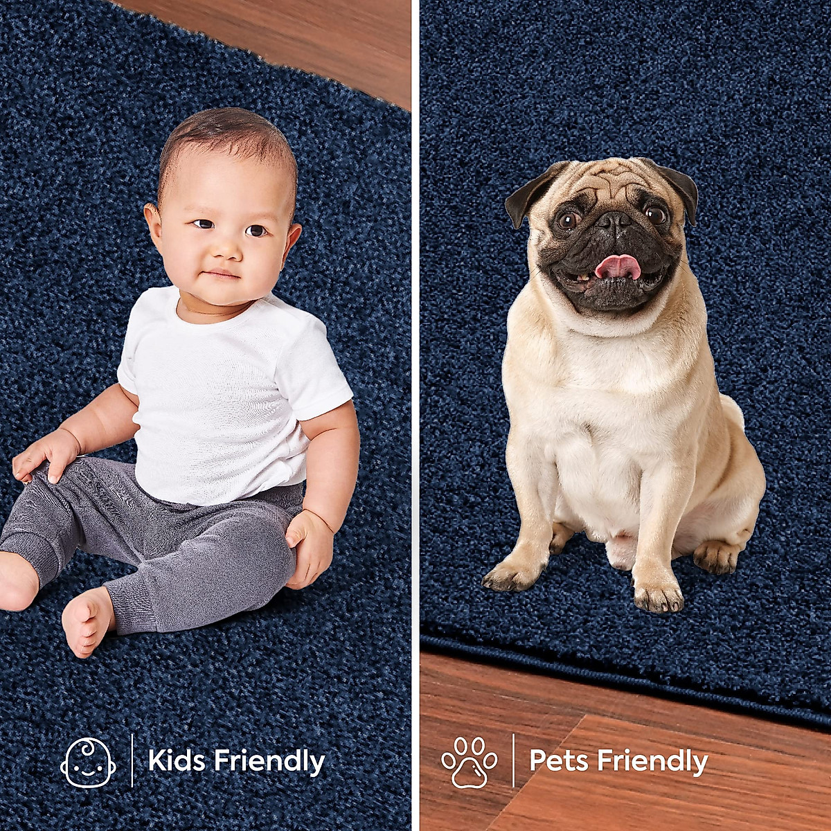 Furnish my Place Modern Plush Solid Navy Color Rug, Indoor/Outdoor Mat, Area Rugs Great for Kids, Pets, Event, Living Room, Made in USA, 18" x 36" Half Round - Set of 3