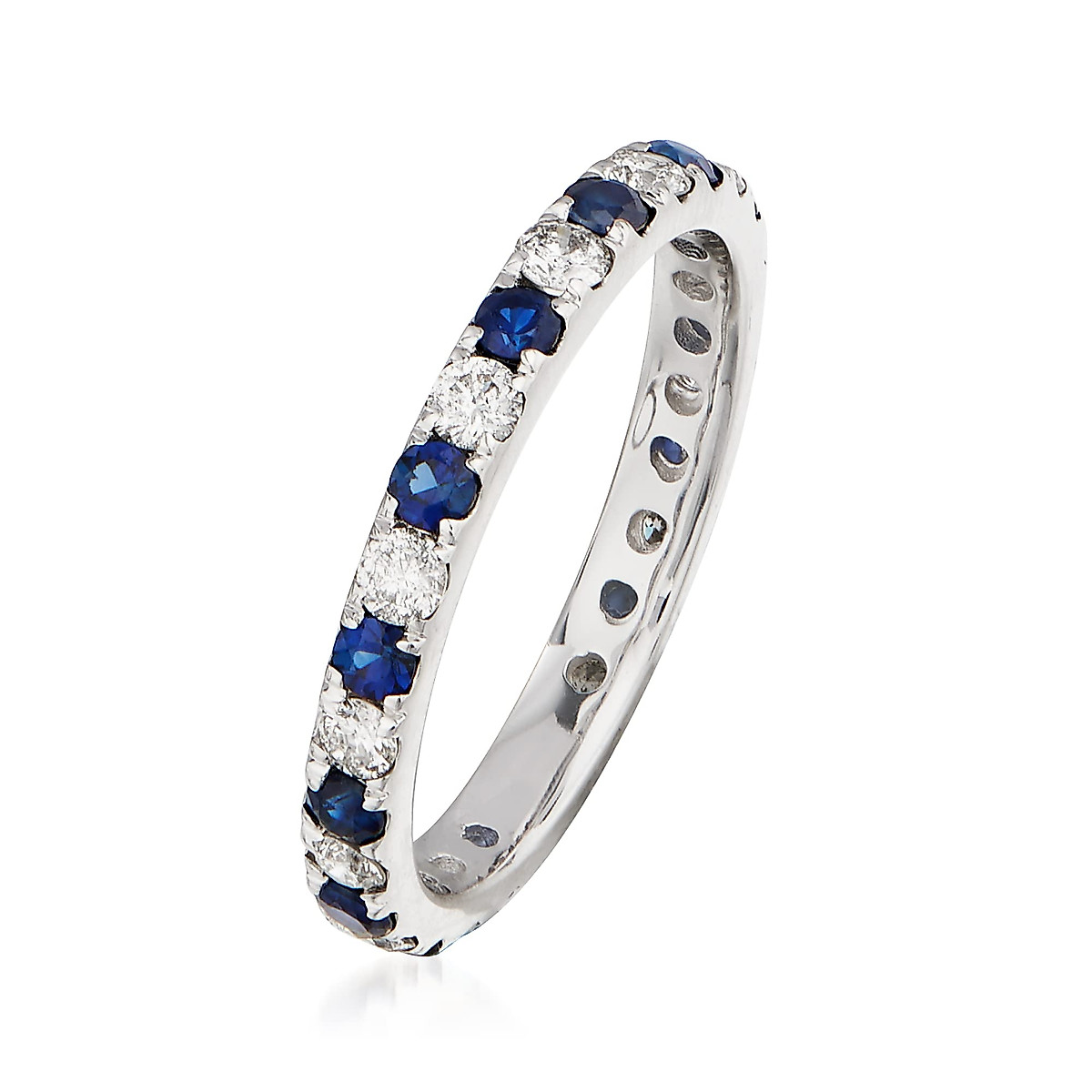 Ross-Simons 0.50 ct. t.w. Sapphire and .50 ct. t.w. Diamond Eternity Band in 14kt White Gold. Size 6