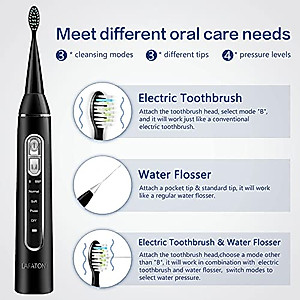 LAFATON 2 in 1 toothcleaner,Electric Toothbrush with Water Flosser Combo in One，Rechargeable Sonic Flossing Toothbrush with 3 Teeth Cleansing Ways,Waterproof Dental Oral Irrigator for Oral Care