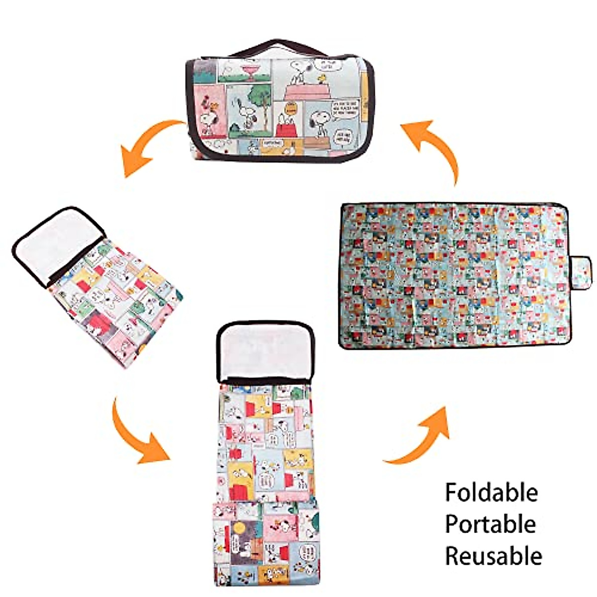 Finex Black Snoopy Picnic Set - Foldable Picnic Basket + Reusable Blanket Mat for Camping Hiking Outdoor Concert Theme Park Travel Day Trip