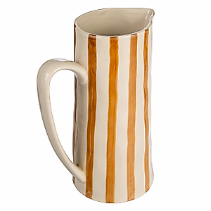 Creative Co-Op Hand-Painted Stoneware Stripes, Multicolor Pitcher, Multi