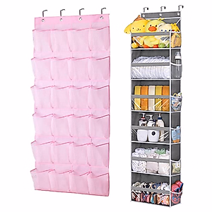 MISSLO 6 Shelves Over the Door Hanging Organizer + 24 Large Mesh Pockets for Toddler Girl