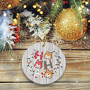 CZHEZEE Ho Ho Ho Cute Corgi - Christmas Ornament - Holiday Ceramic Keepsake 3.5" Flat Circle Porcelain - Ceramic Disk - Christmas Tree Ornament - Gifts Idea for Christmas Keepsake - Holidays Presents