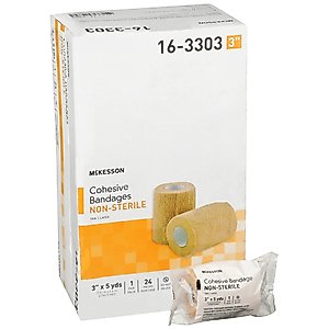 McKesson Cohesive Bandages, Non-Sterile, Contains Latex, 3 in x 5 yds, 1 Count, 24 Packs, 24 Total