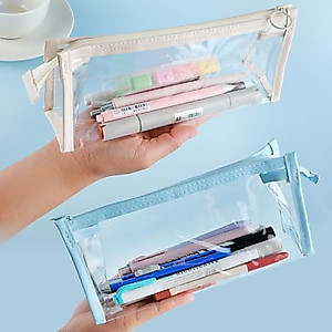 Qianyu 4 Pcs Clear Pencil Cases Transparent Marker Pen Pouch with Zipper Exam Pencil Storage Bag Travel Cosmetic Small Makeup Bags Stationery Toiletries Organizer for Office Adults