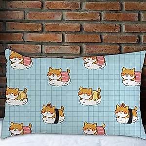 Pillowcase Set of 2 Cute Dog Striped Blue Animal Pillow Cover Pillow Sham for Long Pillow Standard Size 20X26 Inch