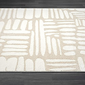 Abani Nuevo Collection Area Rug - Neutral Beige/Cream Abstract Design - 6'x9' - Easy to Clean - Durable for Kids & Pets - Non-Shedding - Medium Pile - Soft Feel - for Living Room, Bedroom & Office